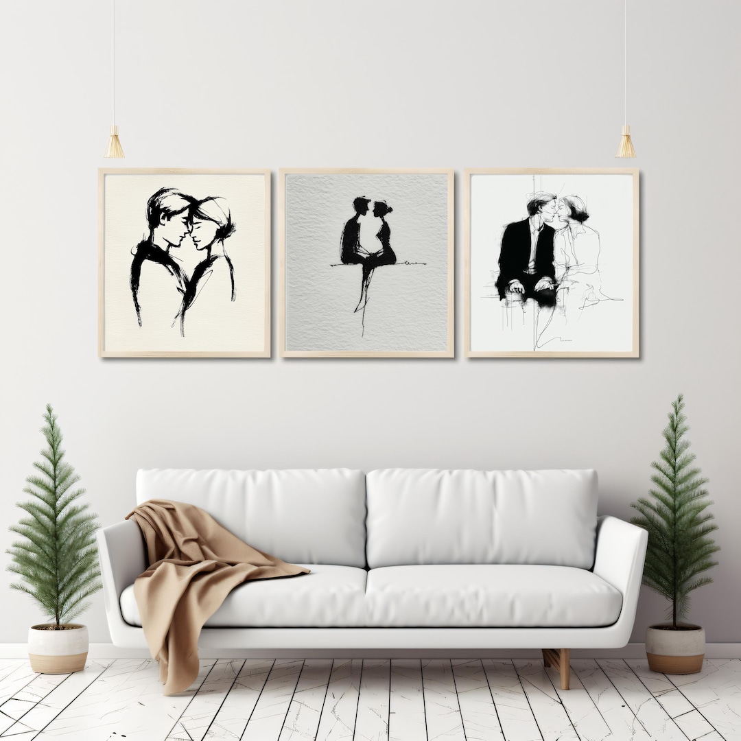 Romantic Couple Print | Intimate Embrace Sketch | Expressive Ink ...