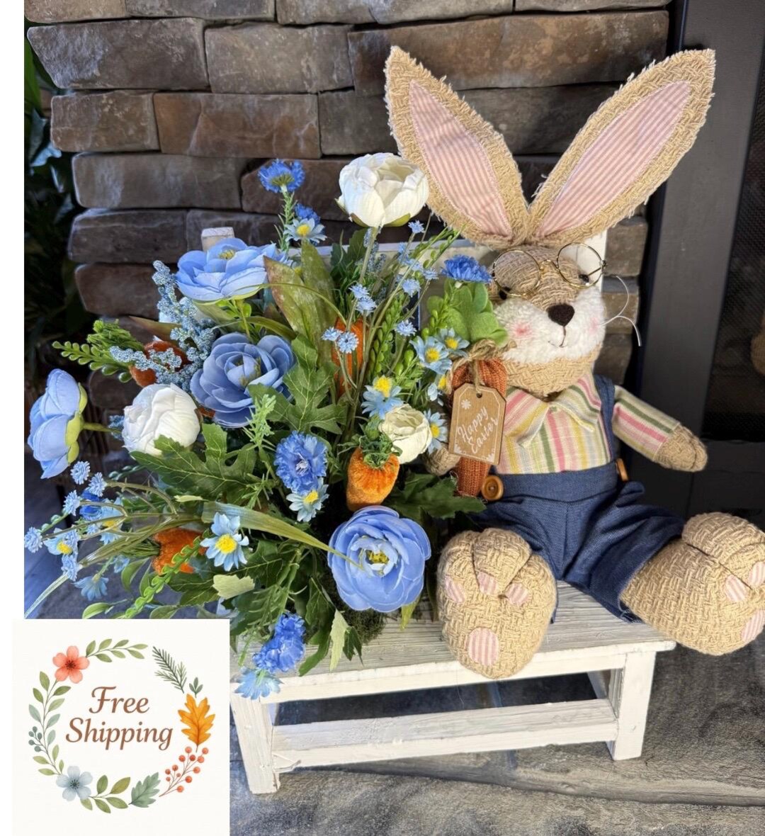 Floral Easter Bunny Bench Centerpiece – Blue Spring Decor - Etsy