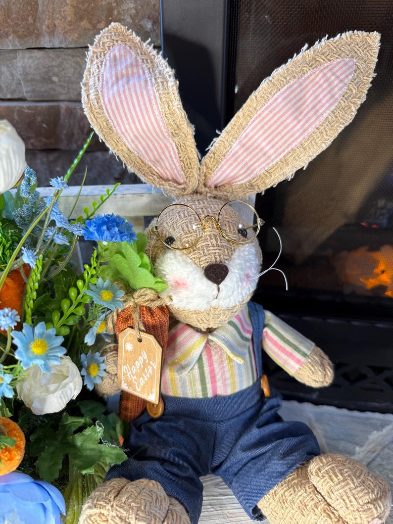 Floral Easter Bunny Bench Centerpiece – Blue Spring Decor - Etsy
