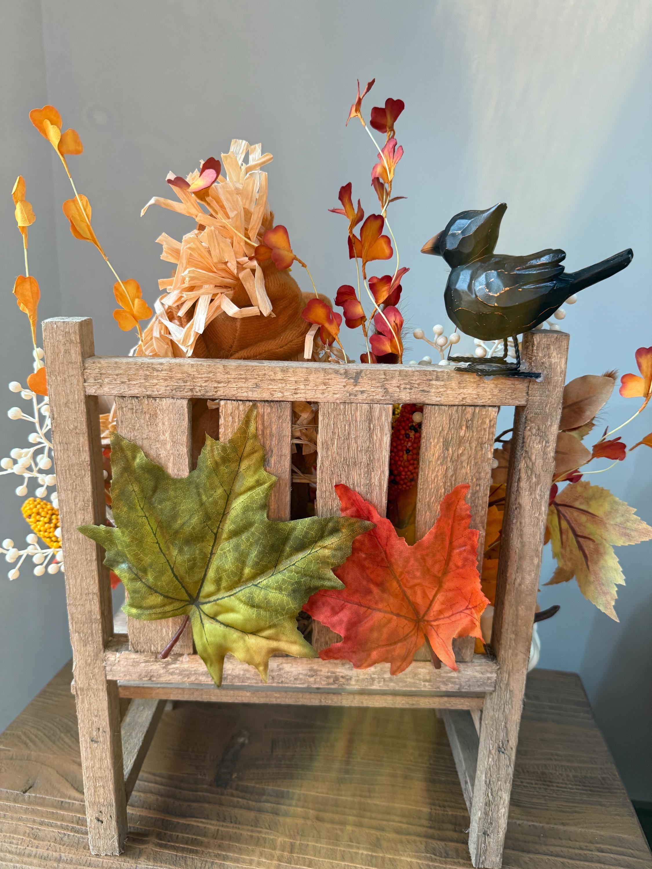 Happy Fall Scarecrow Centerpiece – Rustic Bench Display With Pumpkins ...