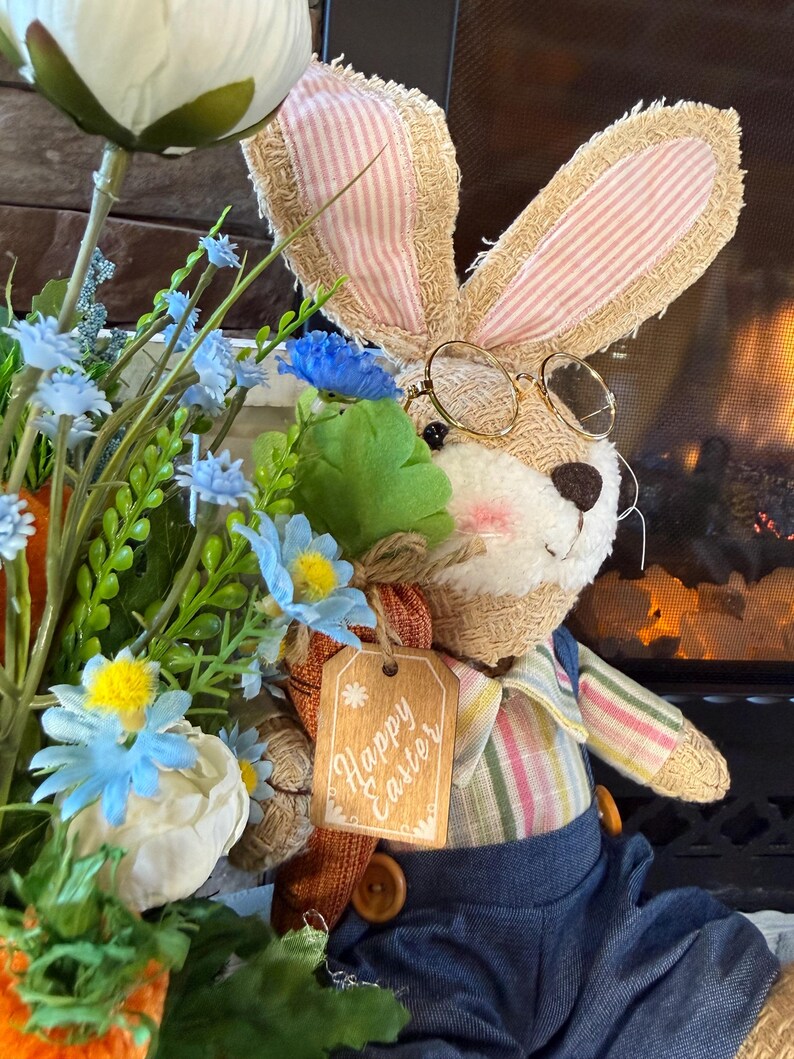 Floral Easter Bunny Bench Centerpiece – Blue Spring Decor - Etsy