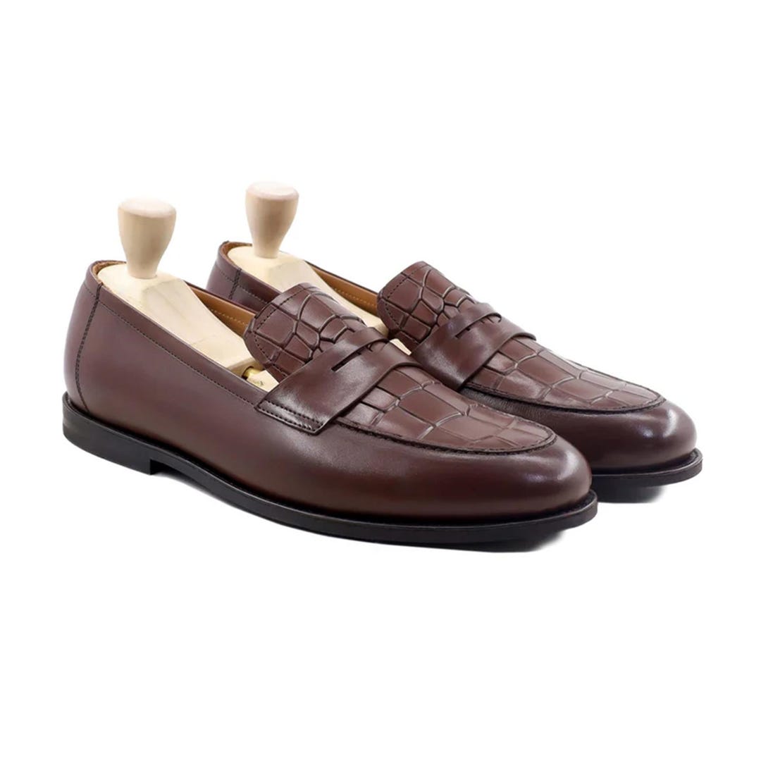 Handmade Crocodile Leather Penny Loafers - Men's Brown Exotic Shoes - Etsy