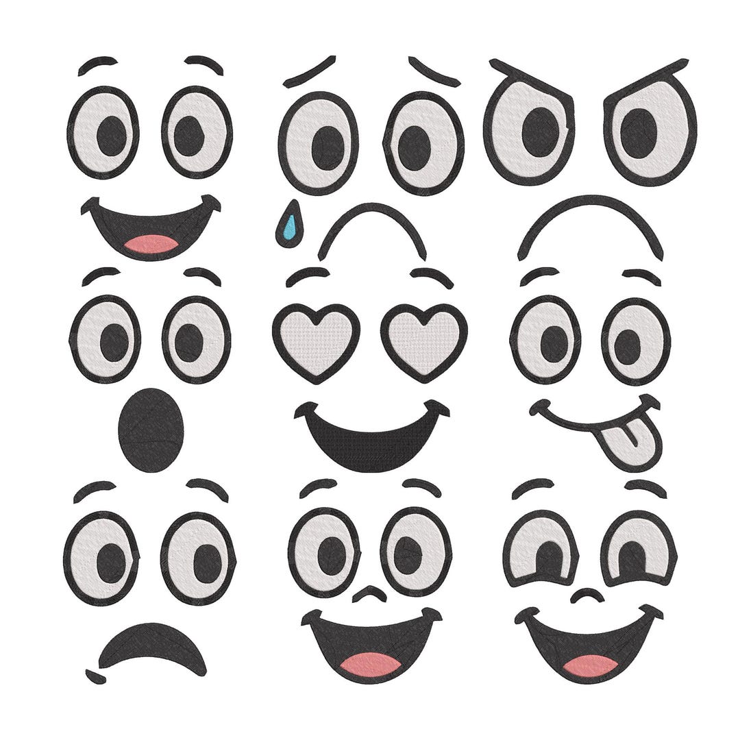 Cartoon Emoji Faces Machine Embroidery Design, Set of 9, Instant ...