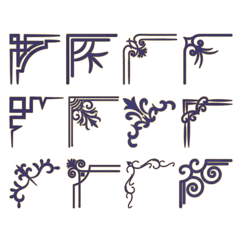 Ornamental Floral Corner Machine Embroidery Design, Set of 12, Instant ...