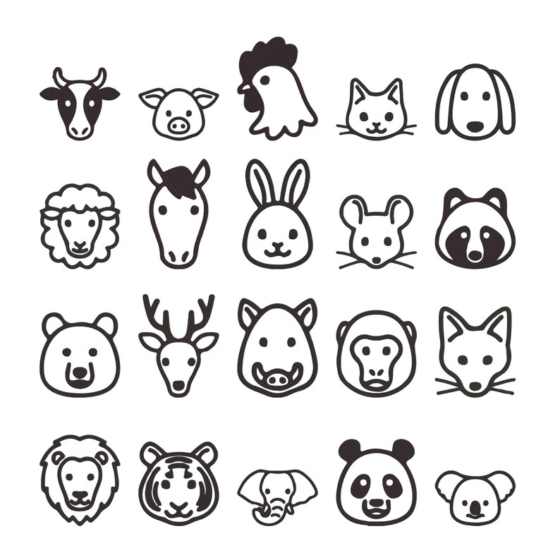 Farm Wild Animal Face Machine Embroidery Bundle, Set of 20, Instant ...