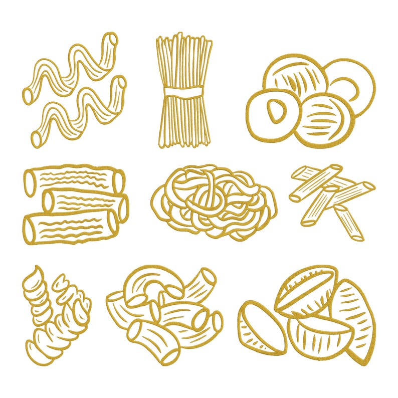 Pasta Italian Food Outline Embroidery Design, Italian Food Pasta Line ...