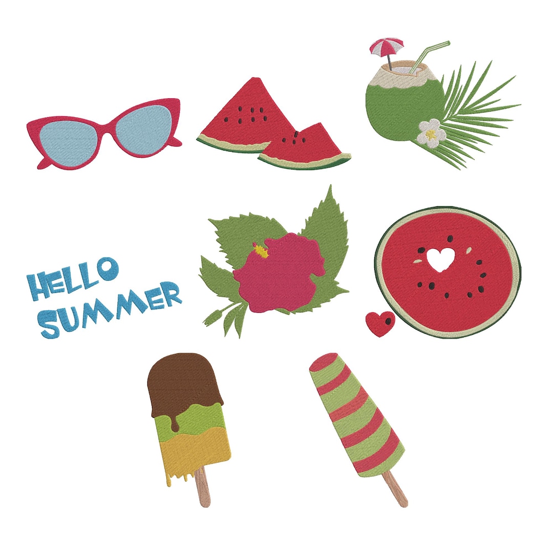 Hello Summer Machine Embroidery Design, Set of 8, Instant Download, - Etsy