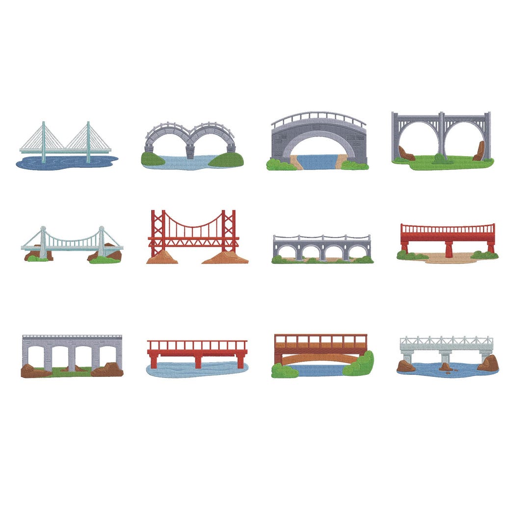 Bridge River Machine Embroidery Design, Set of 12, Instant Download - Etsy