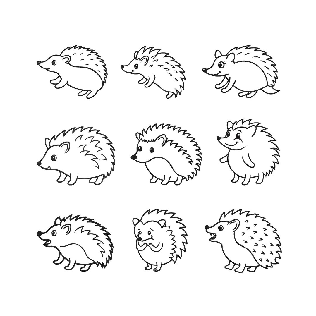 Hedgehog Outline Machine Embroidery Design, Set of 9, Instant Download ...