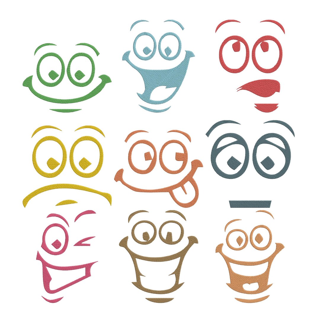 Expression Funny Face Machine Embroidery Design, Set of 9, Instant ...