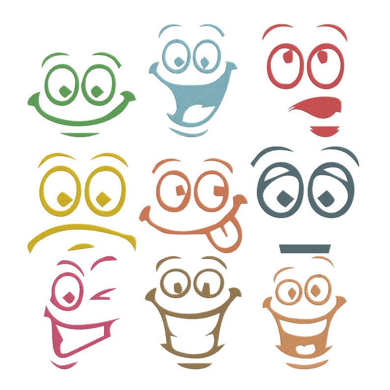 Expression Funny Face Machine Embroidery Design, Set of 9, Instant ...