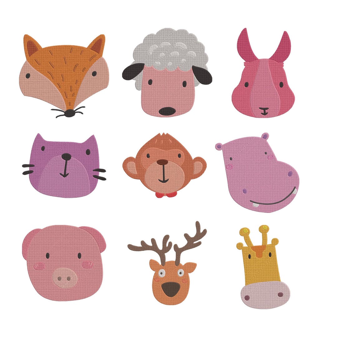 Animal Face Embroidery Design, Animal Face Machine Embroidery File, 9 ...
