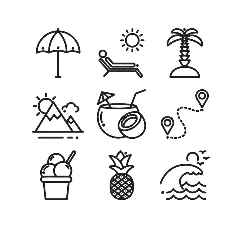 Summer Outline Machine Embroidery Bundle, Set of 9, Instant Download - Etsy