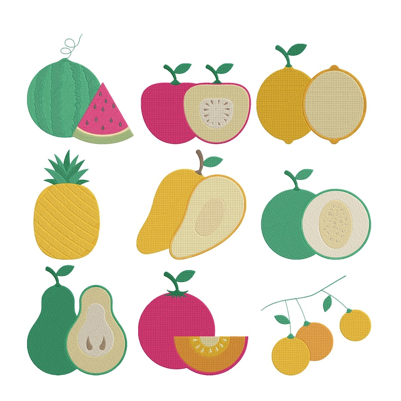 Summer Fruit Machine Embroidery Design, Set of 9, Instant Download, - Etsy