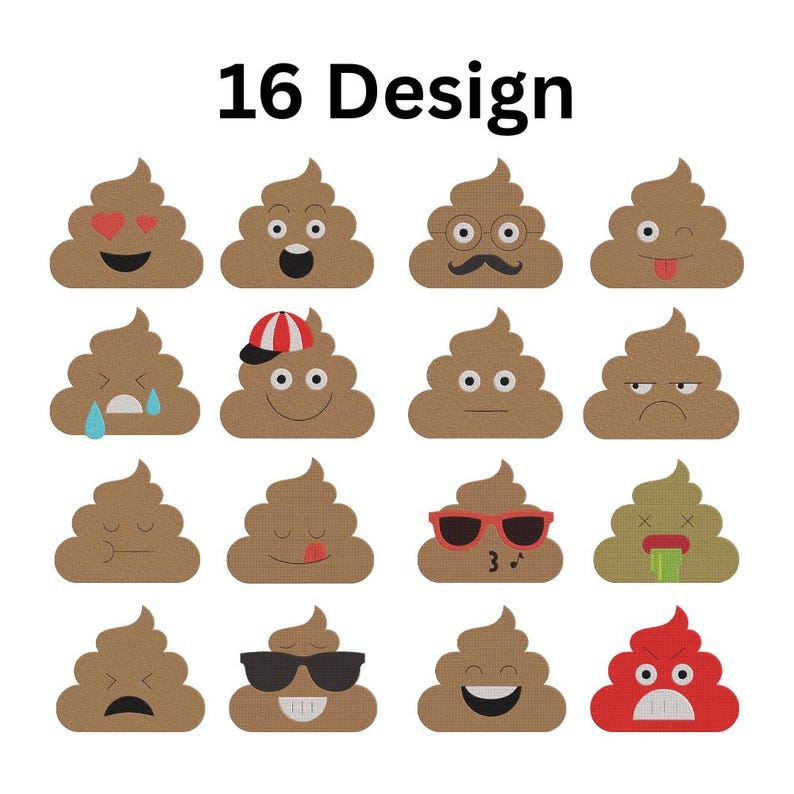 Funny Poop Emoji Embroidery Design Set – 16 Hilarious Machine ...