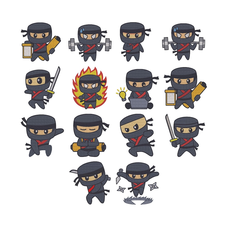 Cartoon Ninja Machine Embroidery Bundle, Set of 12, Instant Download - Etsy