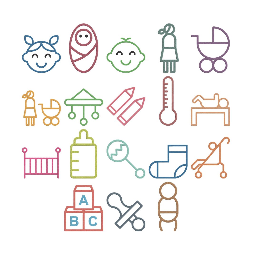 Baby Outline Machine Embroidery Bundle, Set of 18, Instant Download - Etsy