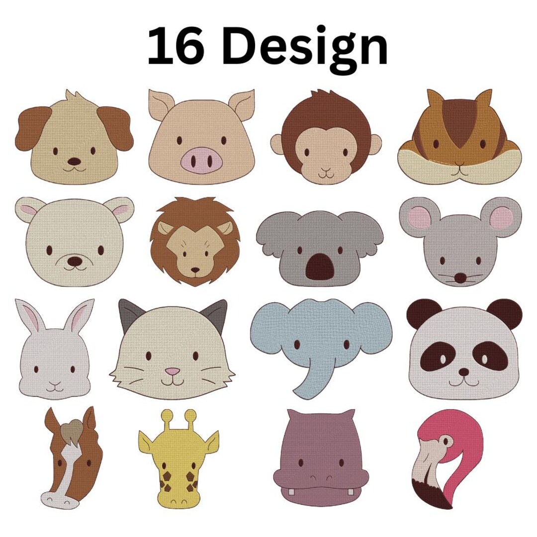 Animal Face Embroidery Designs: Machine Embroidery Files (instant ...