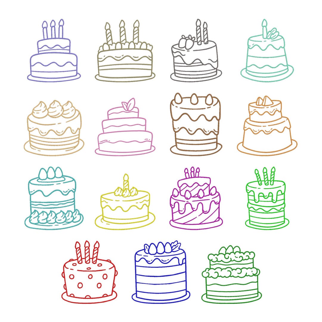 Birthday Cake Outline Machine Embroidery Design, Set of 15, Instant ...