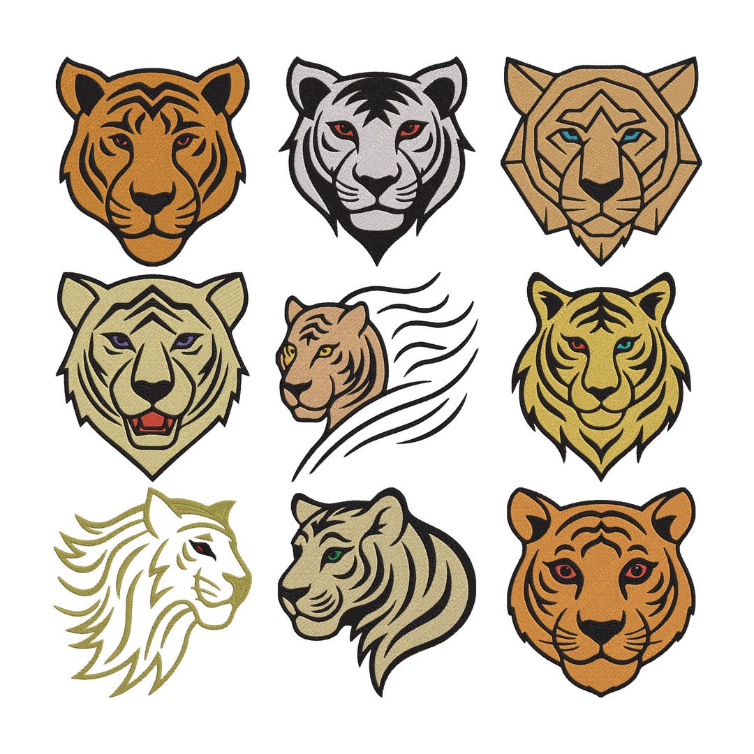 Tiger Face Machine Embroidery Design, Set of 9, Instant Download - Etsy