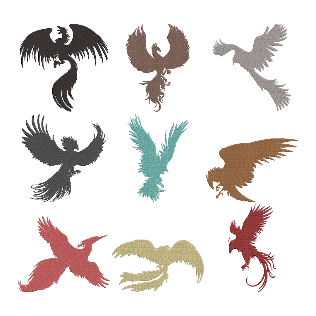 Phoenix Bird Silhouette Machine Embroidery Design, Set of 9, Instant ...