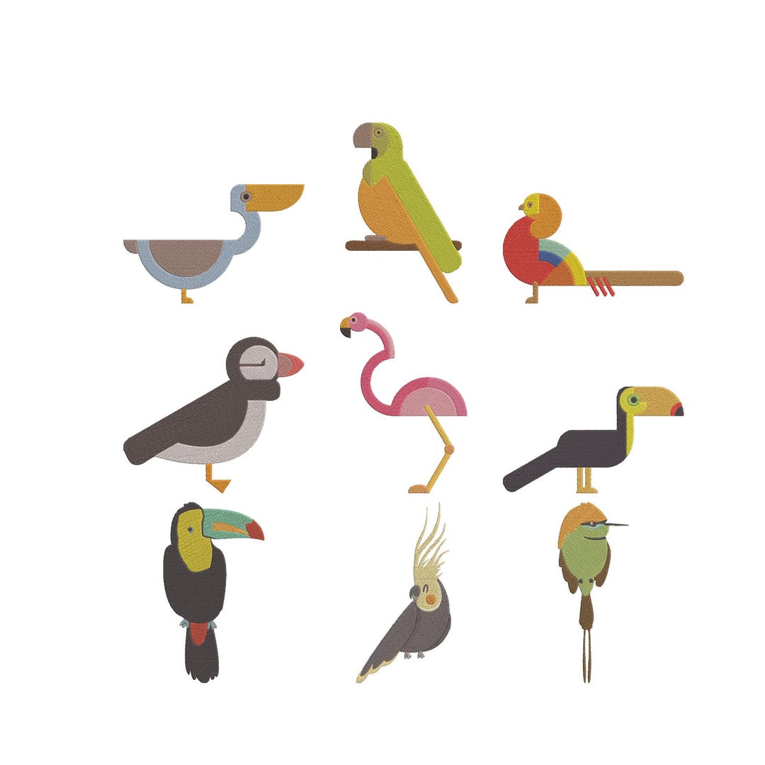 Tropical Bird Machine Embroidery Design, Parrot Toucan Flamingo, Set of ...