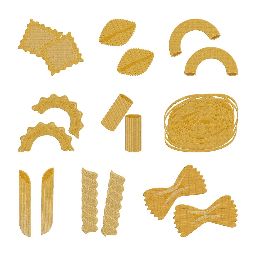 Pasta Shape Italian Food Embroidery Design, Italian Food Pasta Shape ...