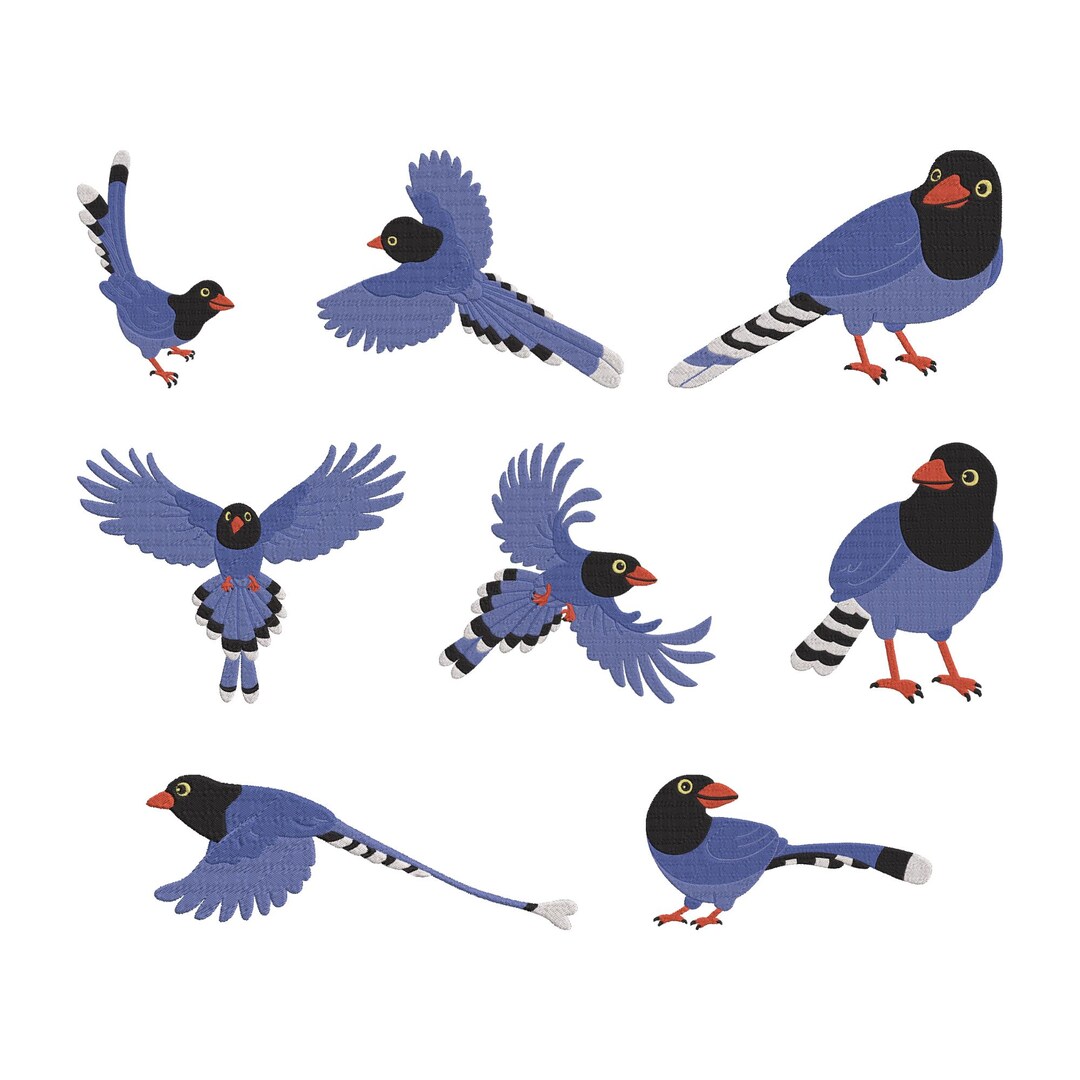 Blue Bird Machine Embroidery Bundle, Set of 8 Flying Bird Poses Instant ...