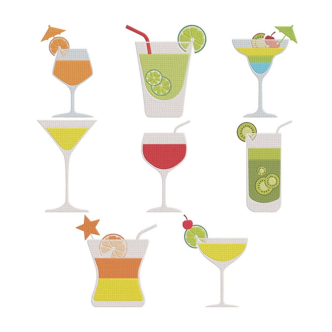 Cocktail Icons Machine Embroidery Bundle, Set of 9, Instant Download - Etsy