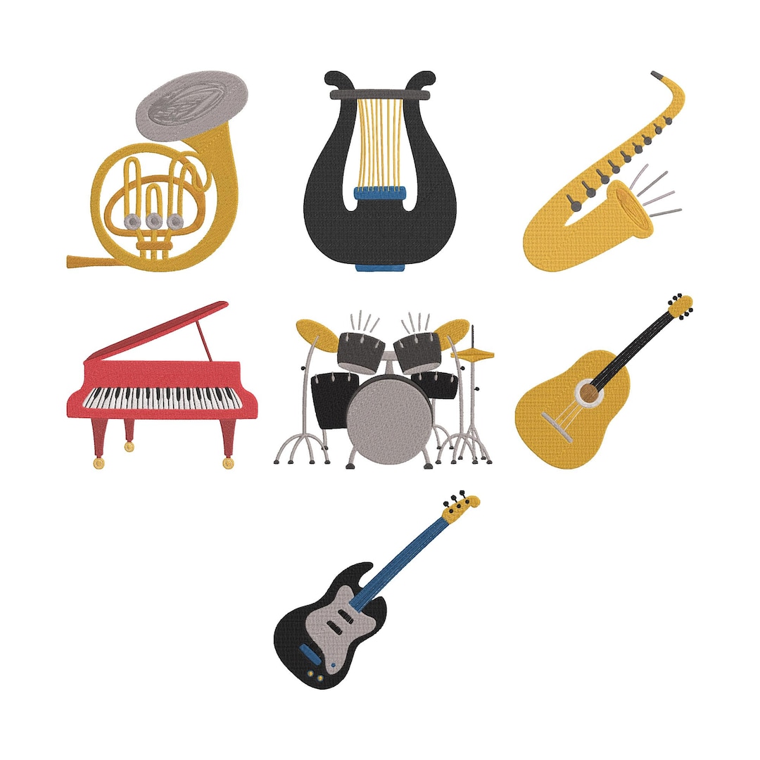 Music Instruments Machine Embroidery Design, Set of 7, Instant Download ...