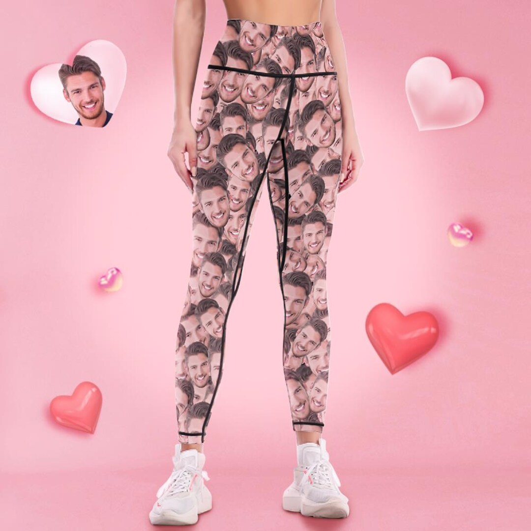 Boyfriend Face Leggings, Custom Photo Print Yoga Pants, Romantic Couple ...