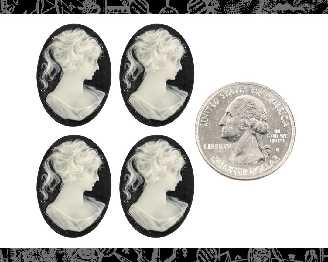 Vintage 24mm X 18mm Black and White Feminine Profile Cameos Set of Four ...