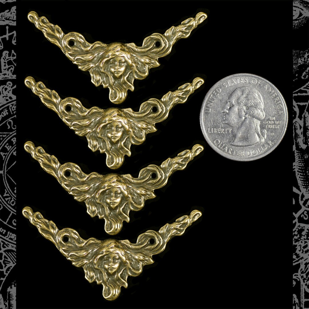 Antiqued Brass Woman With Flowing Hair Vintage Art Deco Corners or ...