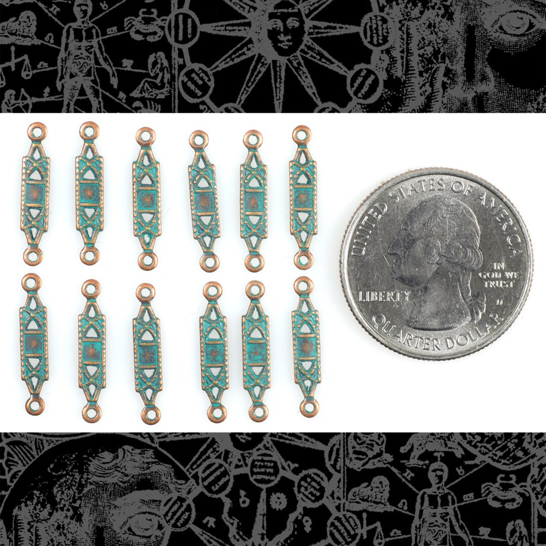 Verdigris Finished Brass Small Bar Two Ring Connectors - Set of Twelve ...