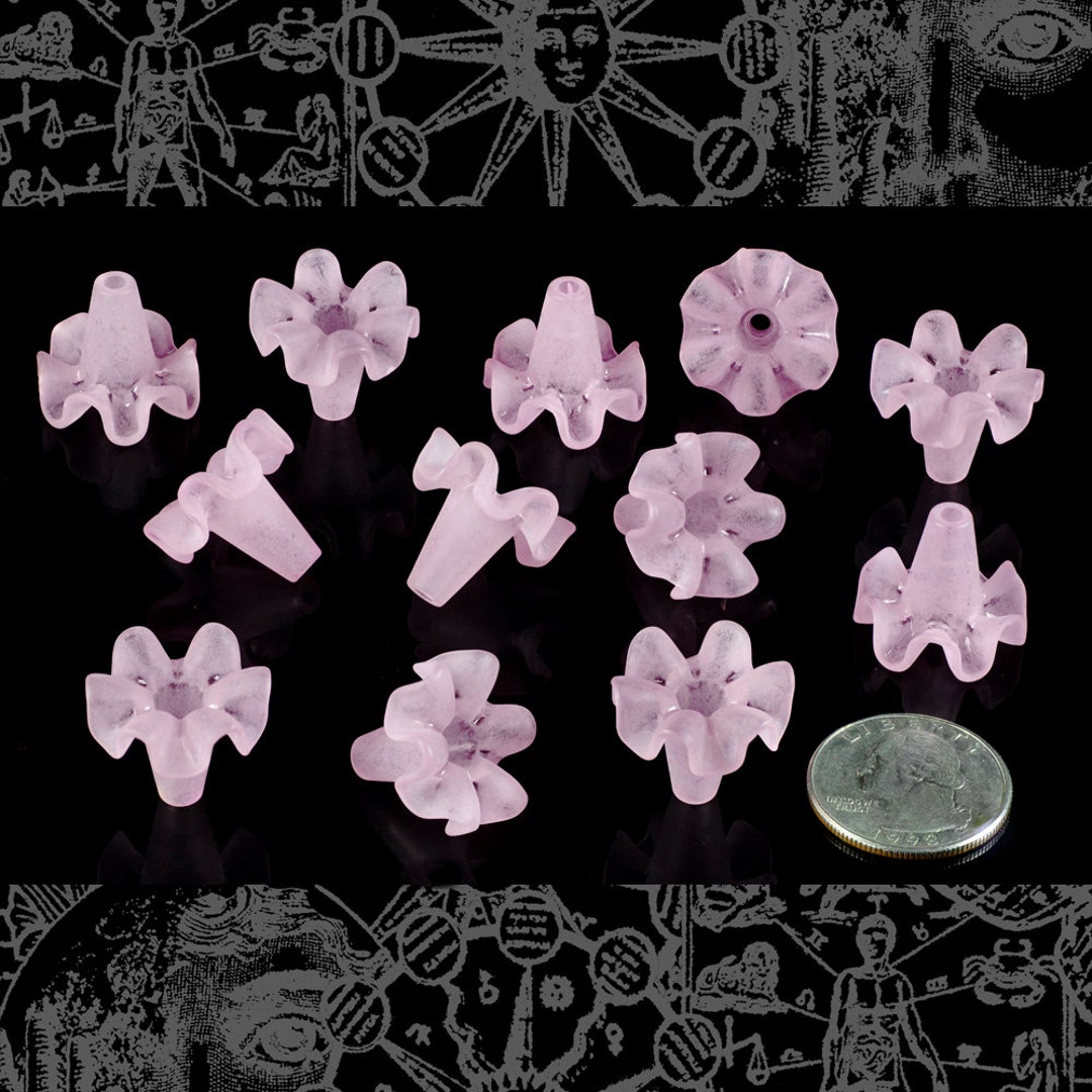 21mm X 16mm Frosted Soft Pink Ruffled Lily Resin Flower Caps Set of ...