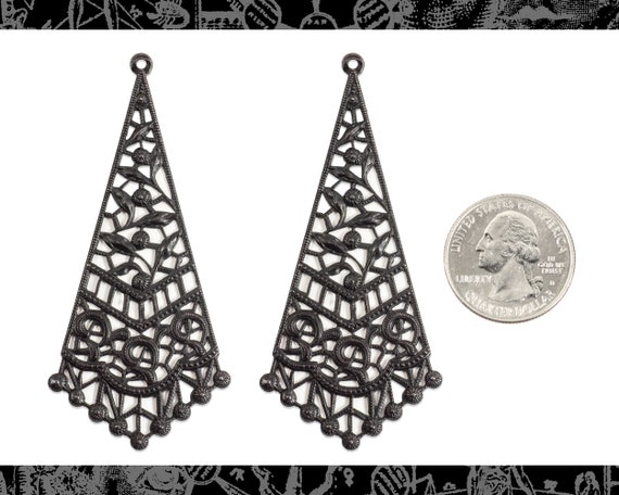 Blackened Brass Triangular Lace Drops Set of Two BB-P124 | Etsy