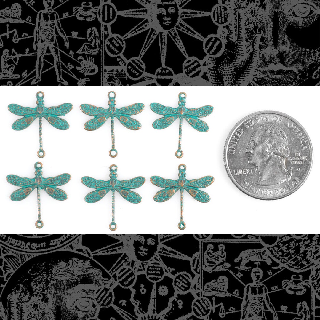 Verdigris Finished Brass Smaller Ornate Dragonfly Two Ring Connectors ...