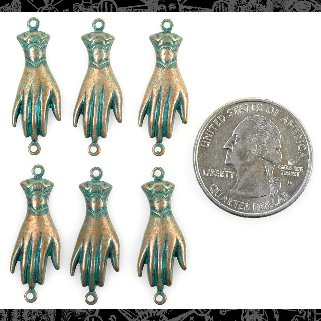 Verdigris Finished Brass Hand Connectors - Set of Six - V-2C15 - Etsy