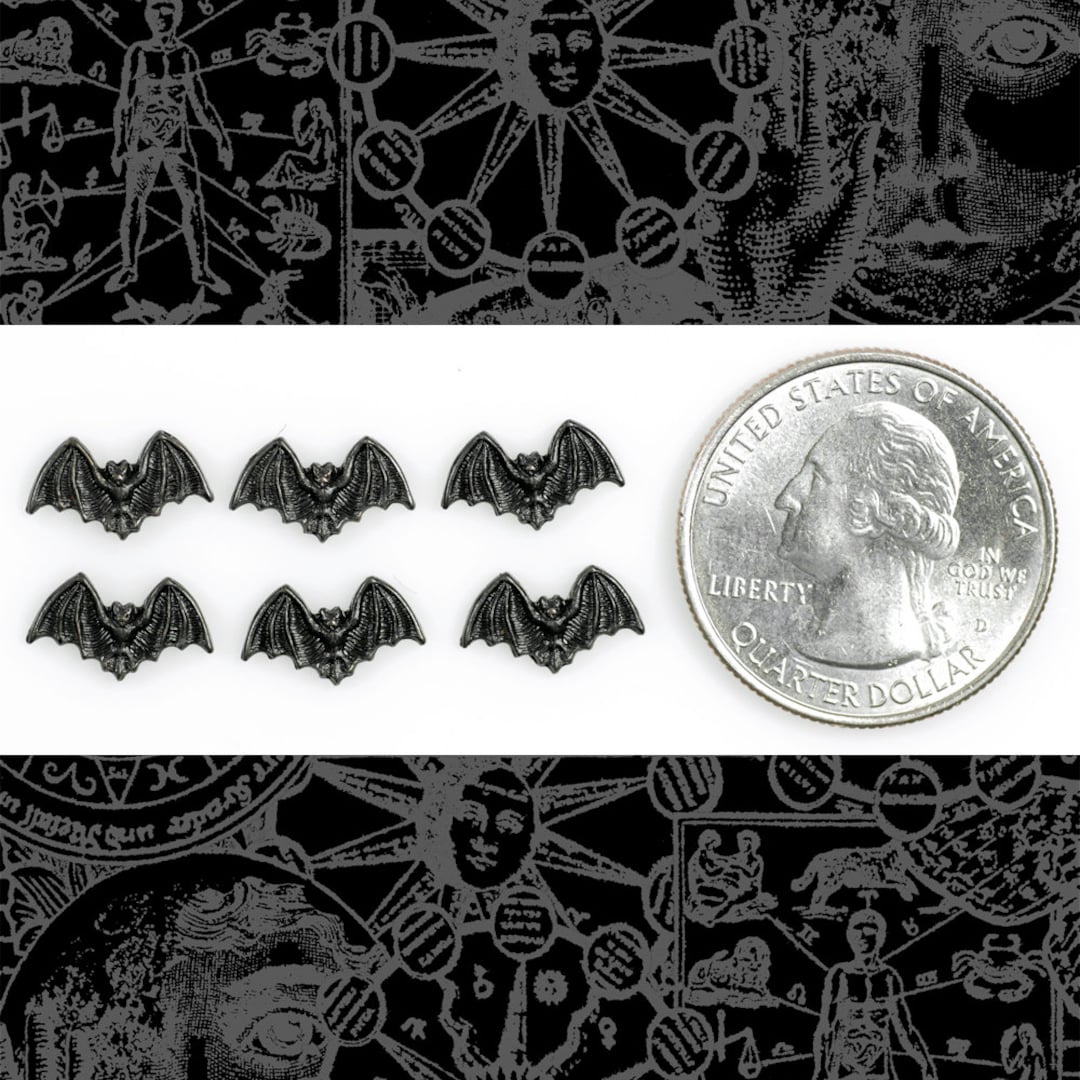 Itty Bitty Black Plated Brass Bat Stampings Charms - Set of Six - BB ...