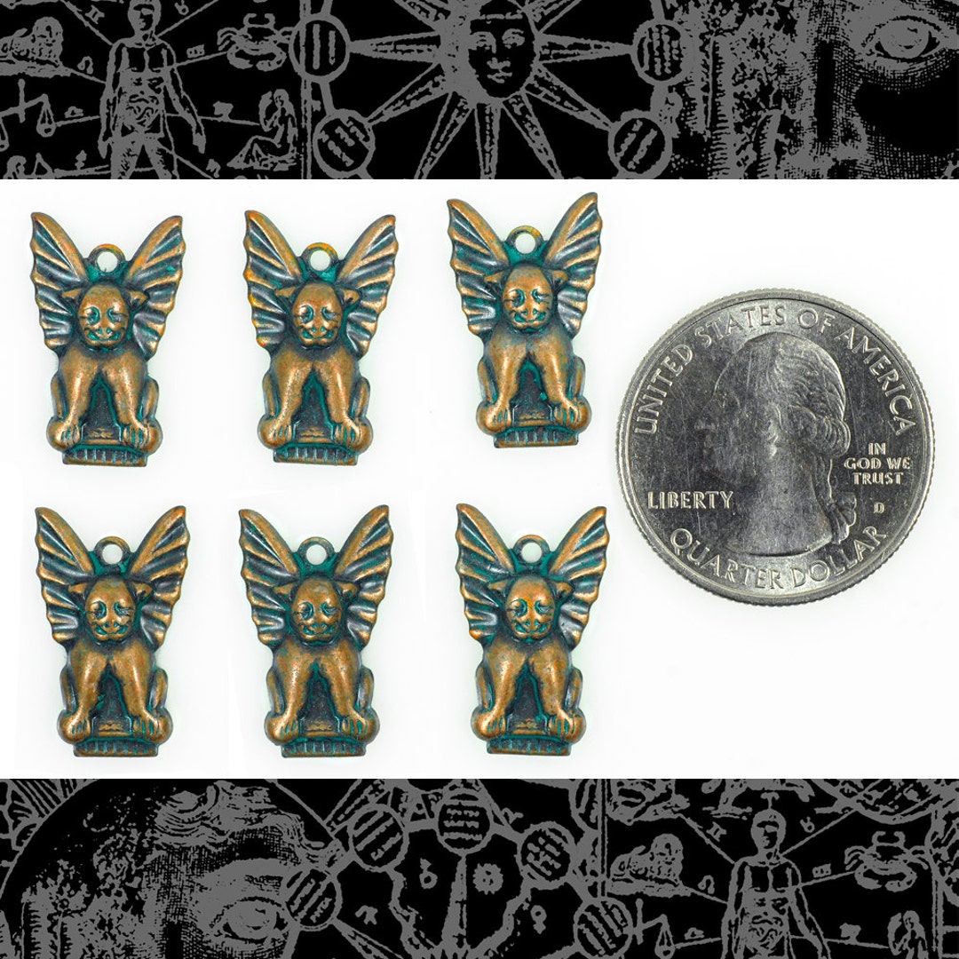 Verdigris Finished Brass Gargoyle Charms - Set of Six - V-C153 - Etsy