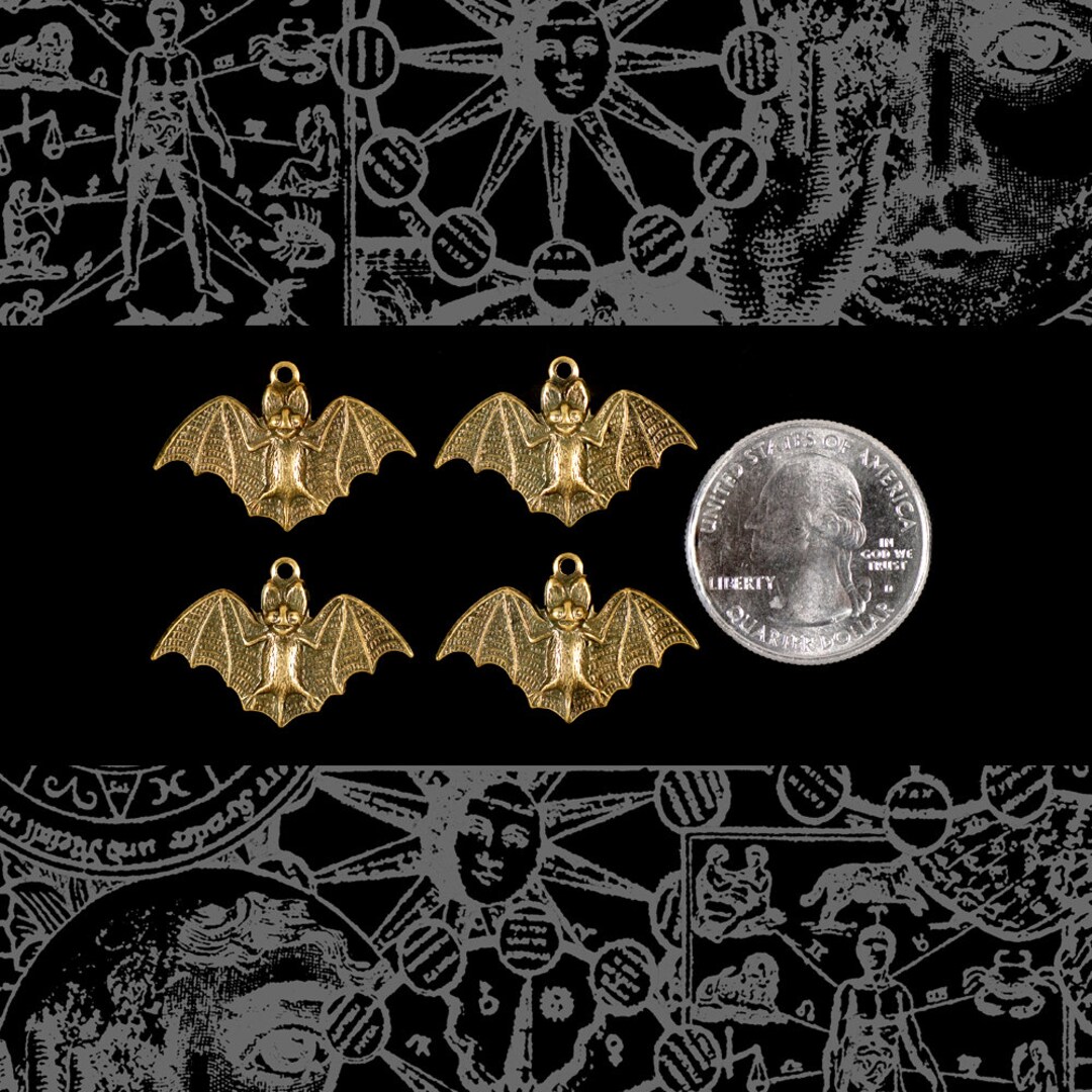 Antiqued Brass Wide Brass Bat Charms - Set of Four - AB-C152 - Etsy