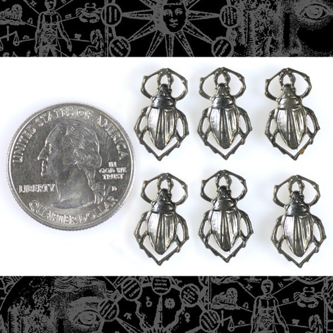 Antiqued Silver Plated Brass Beetle Two Ring Connectors - Set of Six ...