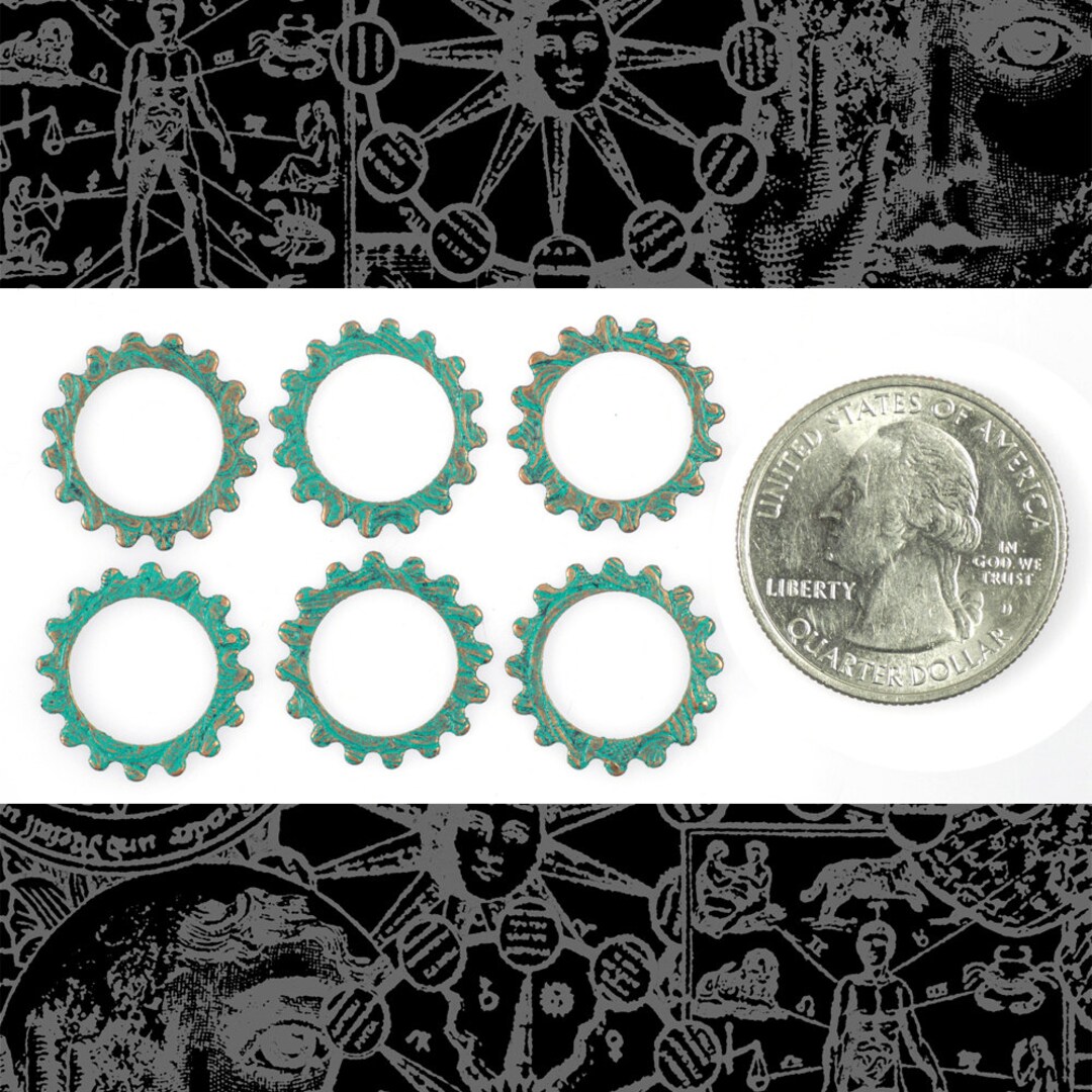 Six Verdigris Finish on Copper Plated Brass 16mm Open Floral Patterned ...