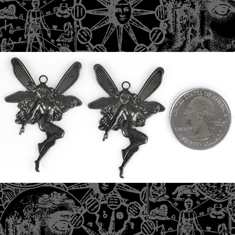 Blackened Brass Fairy Pendants With One Ring Set of Two - Etsy