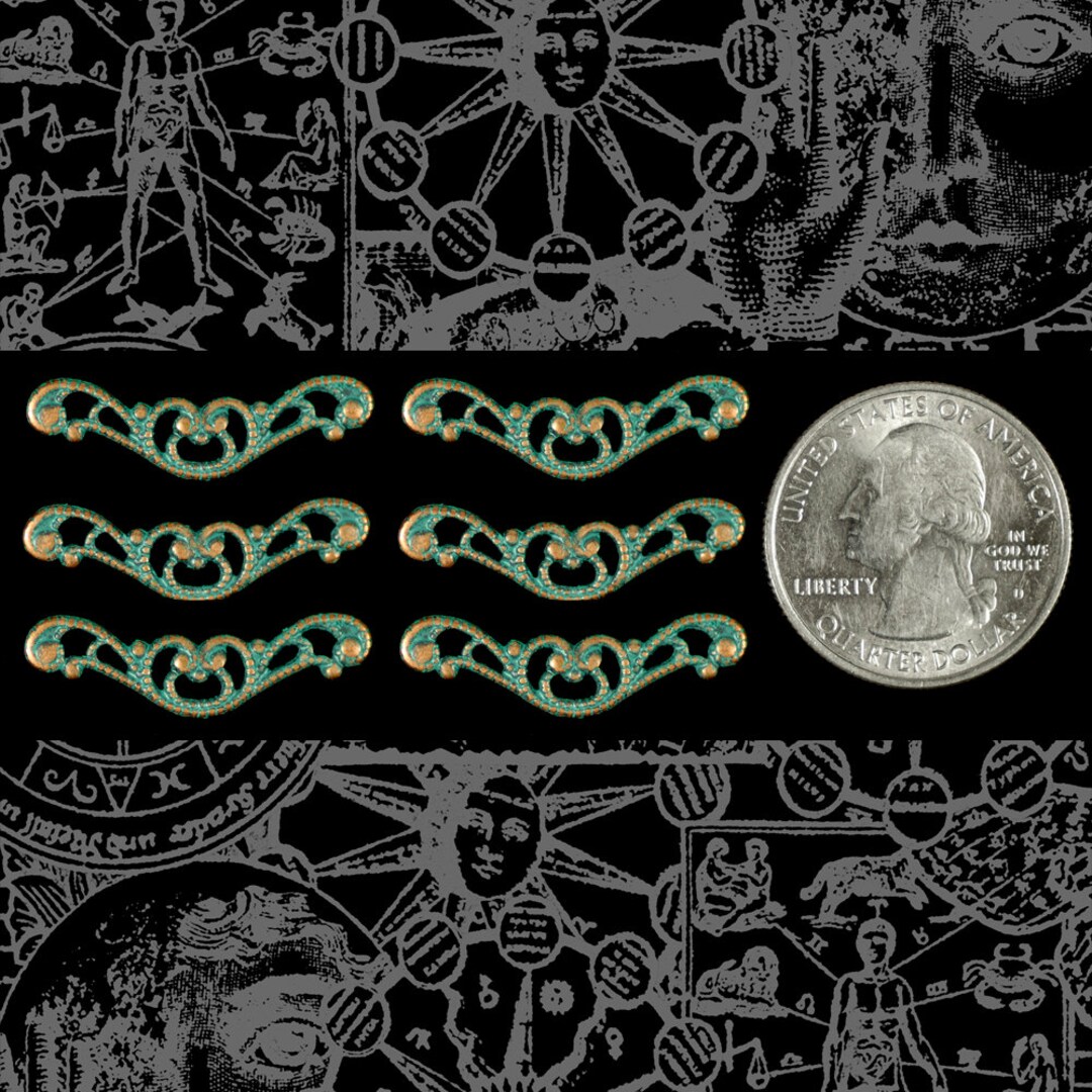 Verdigris Finished Brass Long Filigree Three Way Connectors - Set of ...