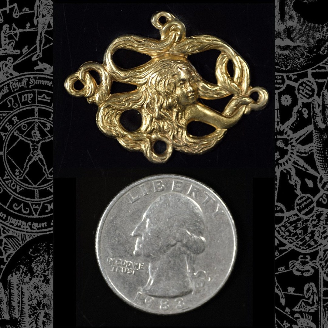Raw Brass Art Deco Lady With Flowing Octopus Hair Pendant - XXX - *B ...