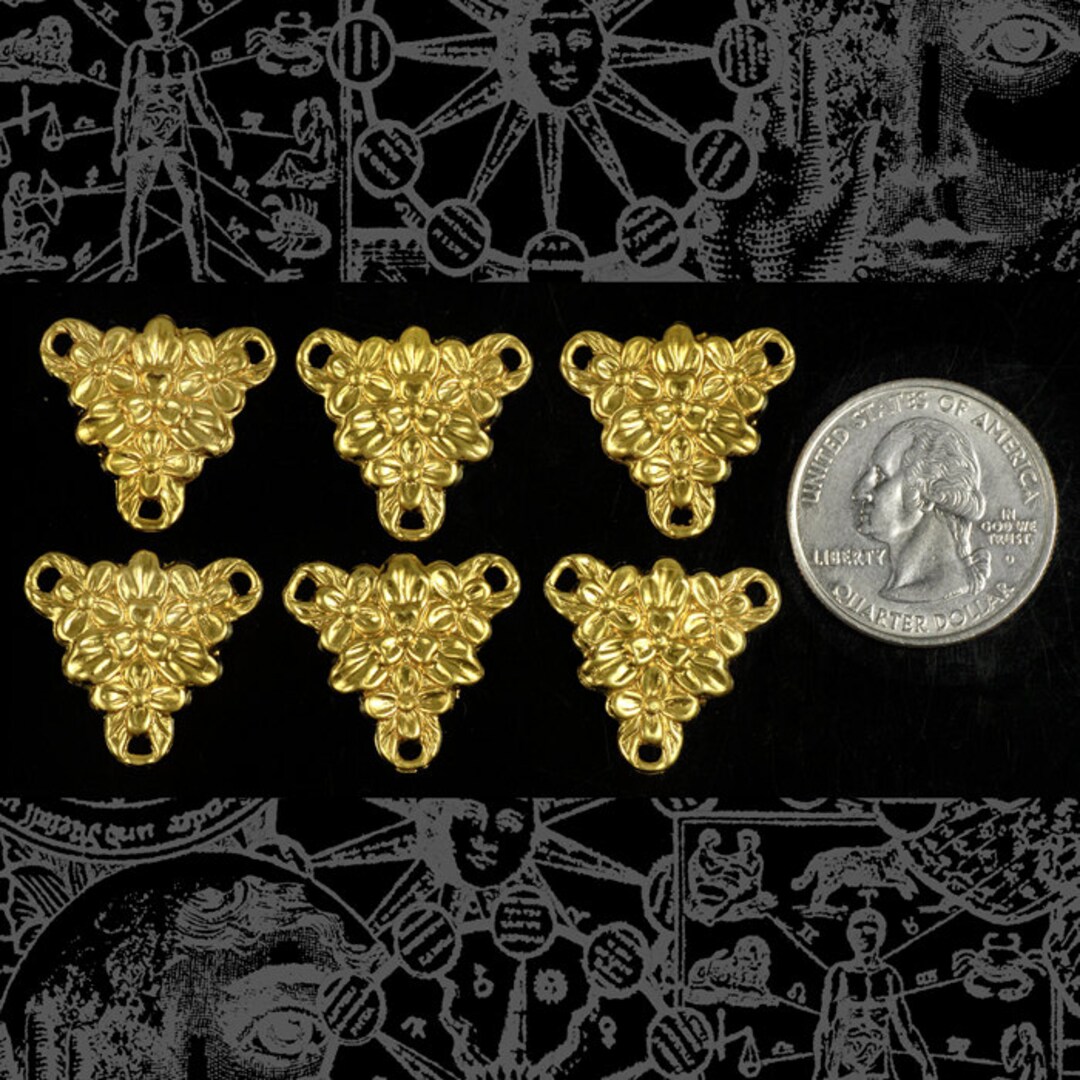 Raw Brass Floral Triangle Connectors Set of Six B-3C25 - Etsy