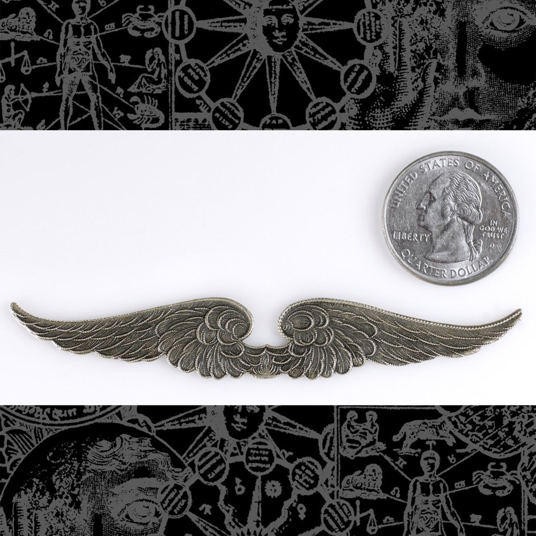 Antiqued Silver Plated Brass Long Wingspan Angel Wings Pendant - S-P58 ...