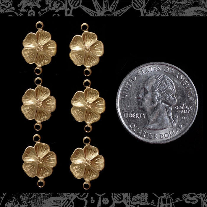 Raw Brass Flower Two Way Connectors Set of Six B:2C35 | Etsy