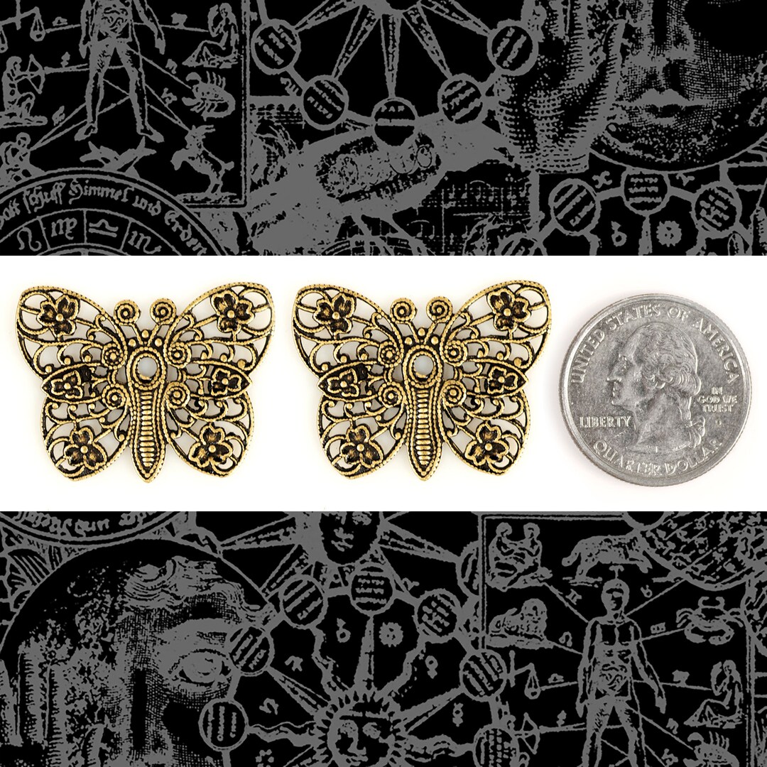 Antiqued Brass Filigree Butterfly Pendant With Center Hole for Rivet ...
